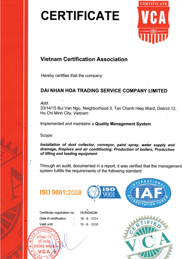 Chứng nhận ISO 9001 : 2028 Tiếng Anh - Công Ty TNHH TM DV Đại Nhân Hòa